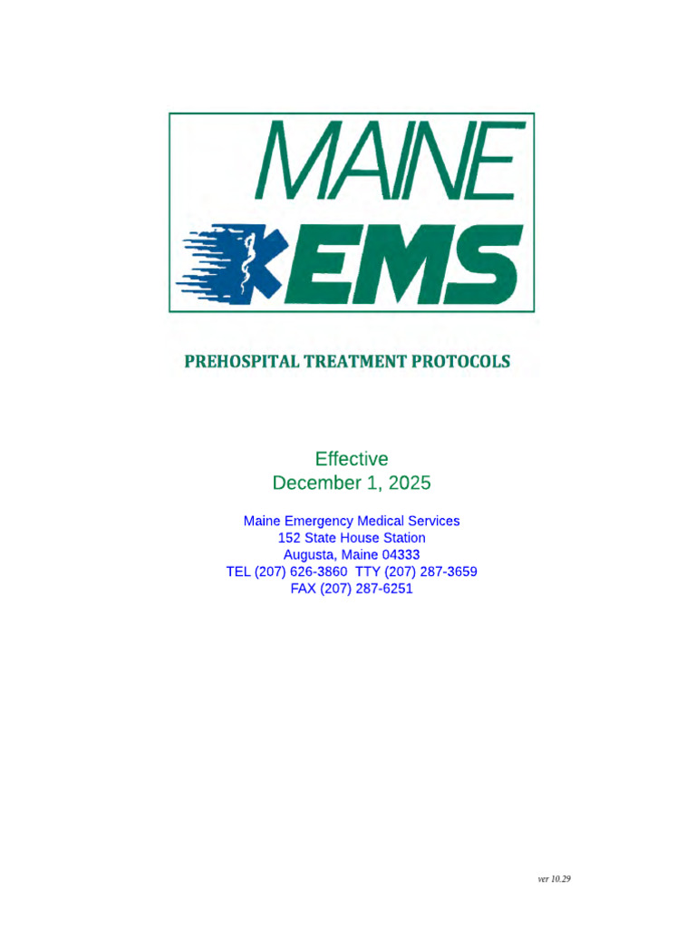 2025 Maine EMS Prehospital Protocols 20250906 | PDF | Cardiac Arrest ...