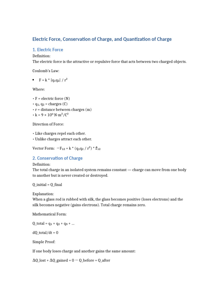 Electric Force Conservation Quantization | PDF | Electric Charge | Force