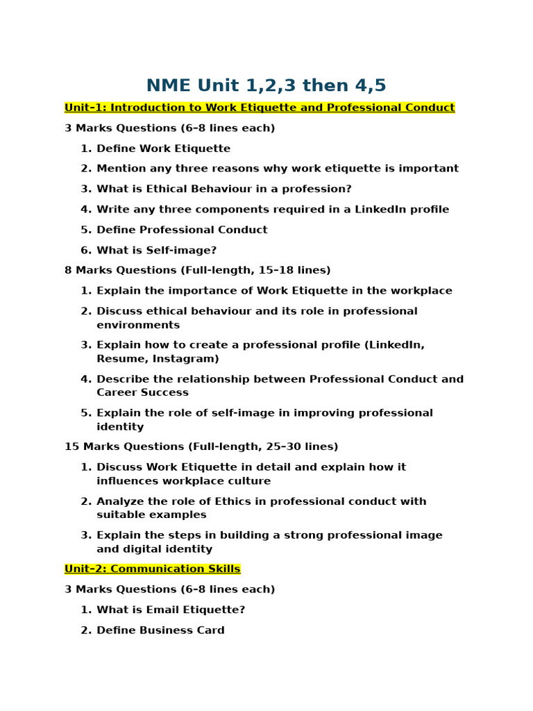 NME Unit 1,2,3 and Then 4,5 | PDF | Communication | Body Language