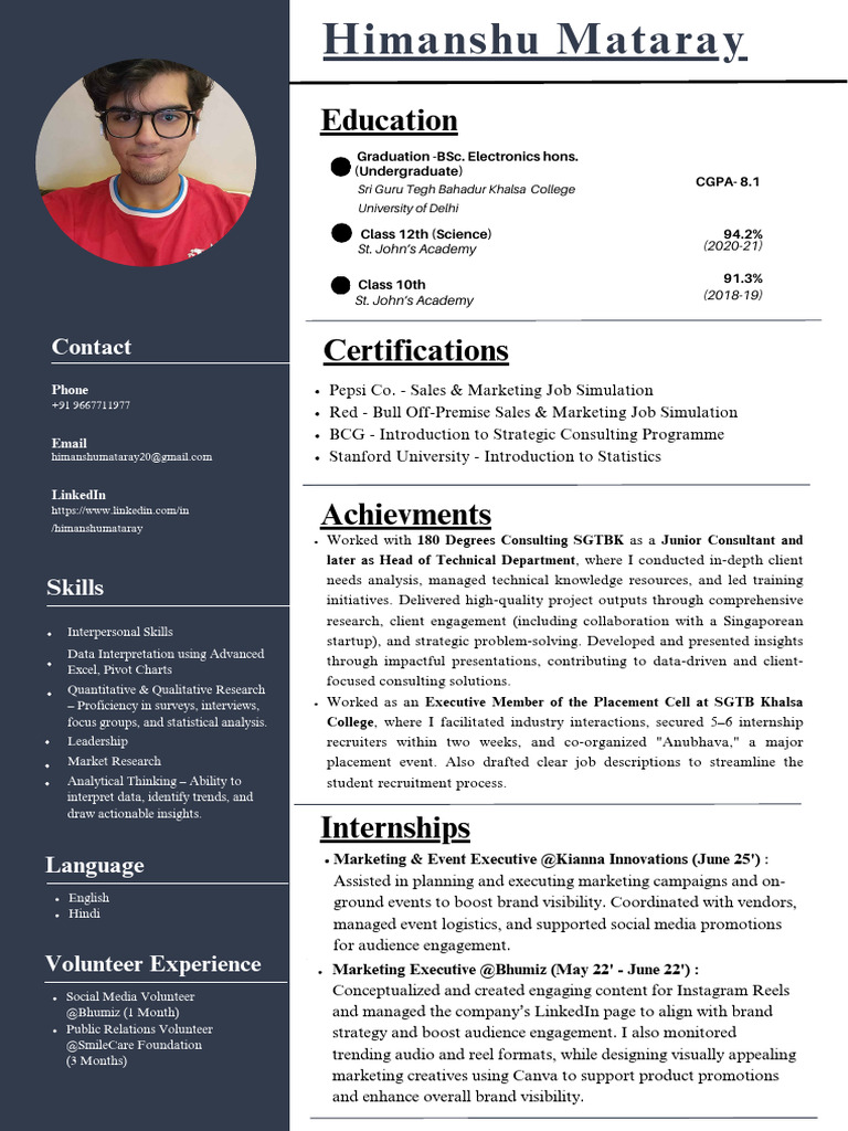 Cv Himanshu Mata Ray | PDF | Linked In | Marketing Research