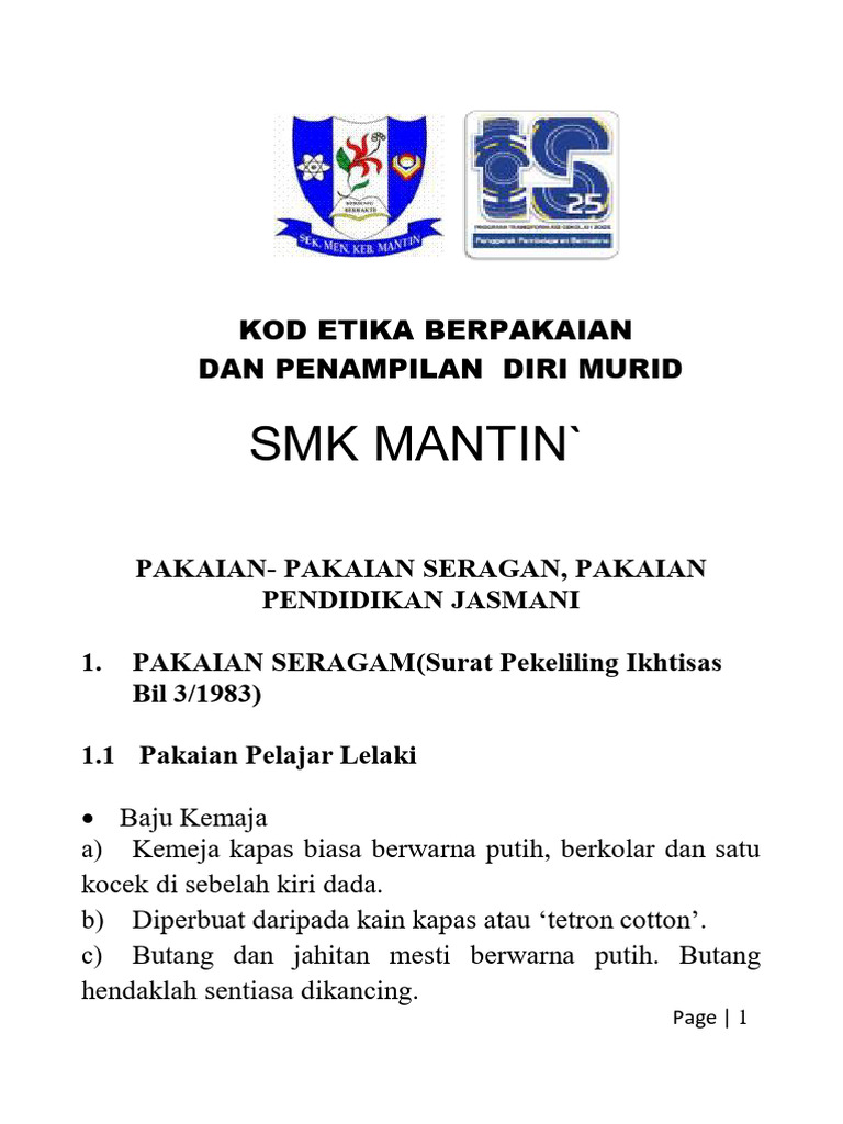 Kod Etika Berpakaian Dan Penampilan Diri Murid 2026 2 | PDF