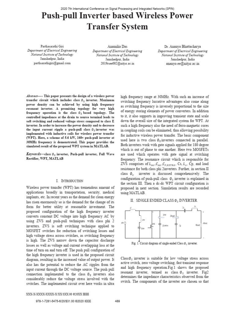 Push-Pull Inverter for Wireless Power Transfer | PDF | Power Inverter ...