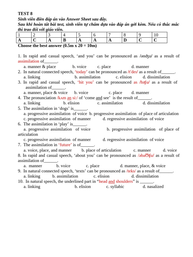 Phonetics and Phonology Test 8 | PDF