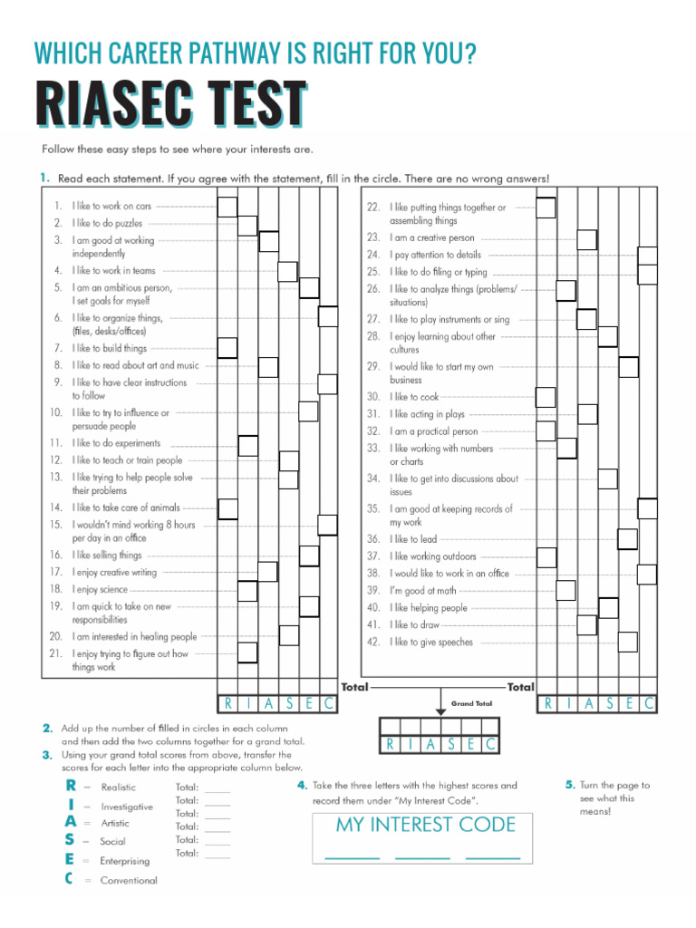Riasec Test 2020-2021 - Fillable | PDF