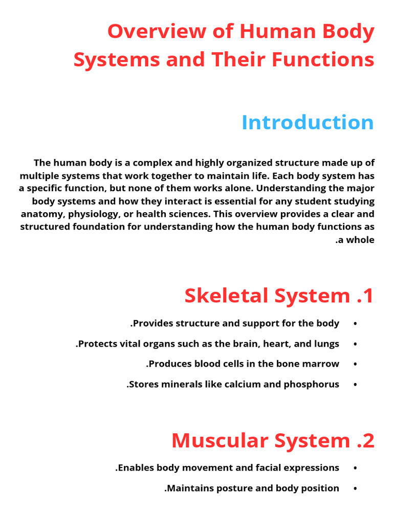 Overview of Human Body Systems and Their Functions 26 | PDF | Human ...