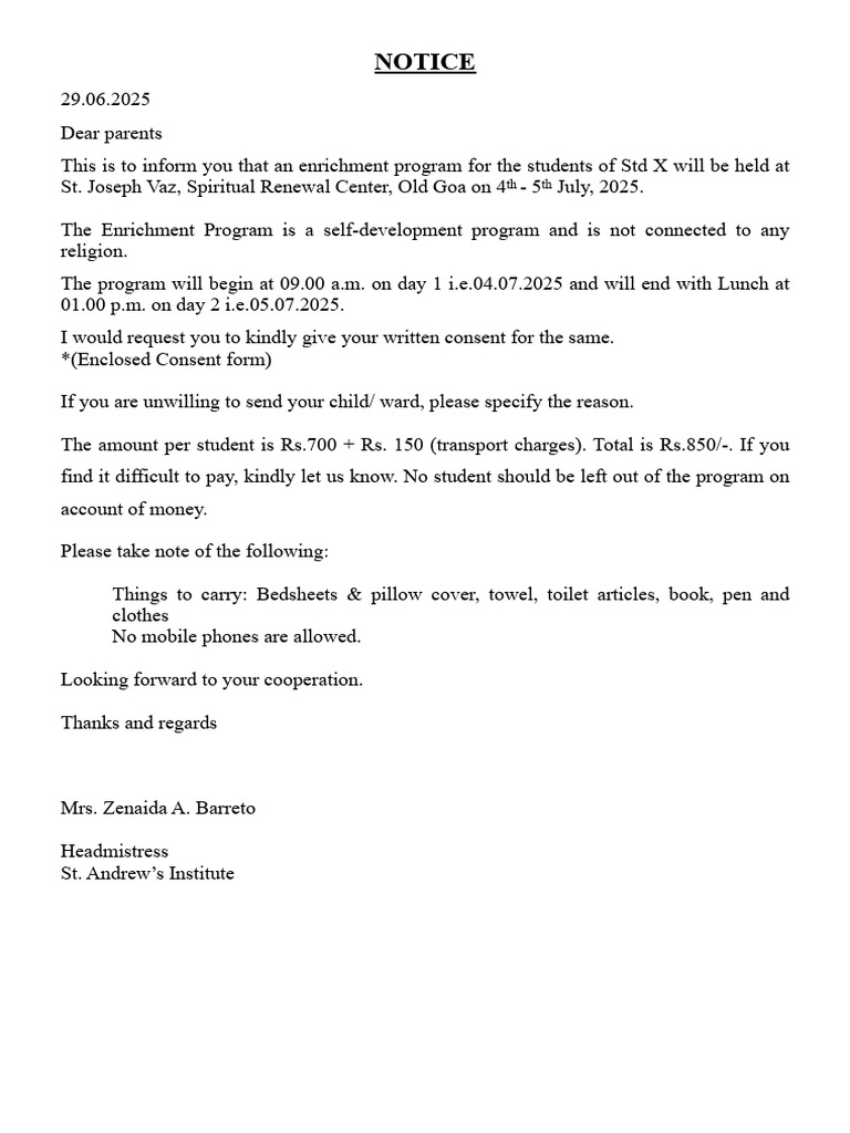 Notice - Std X Enrichment Program (1) | PDF