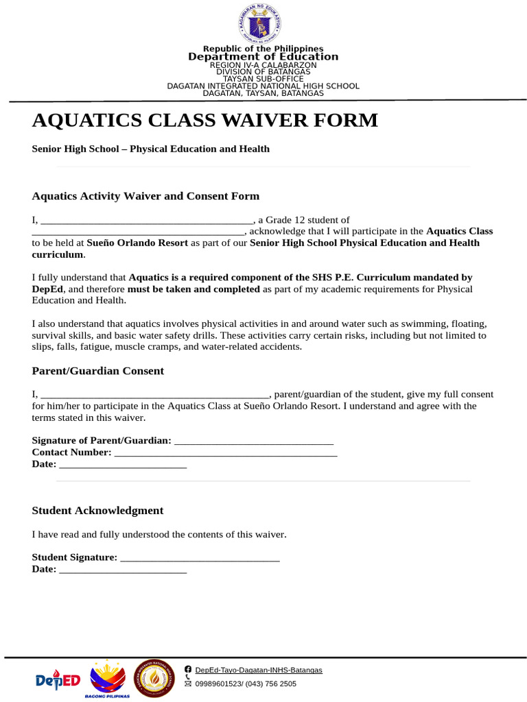 Aquatics Waiver Form Og (1) | PDF
