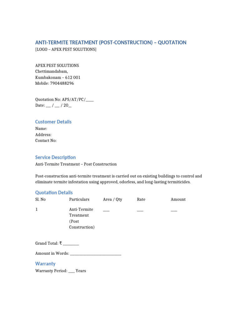 Post-Construction Anti-Termite Quote | PDF