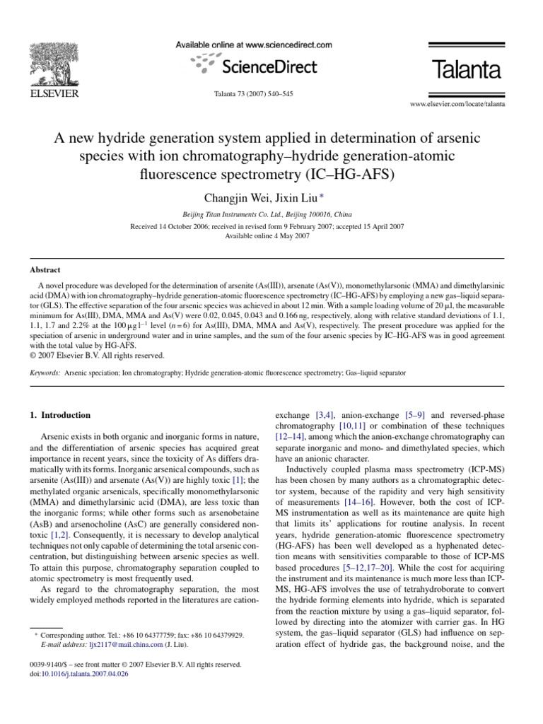 A New Hydride Generation System Applied in Determination of Arsenic ...