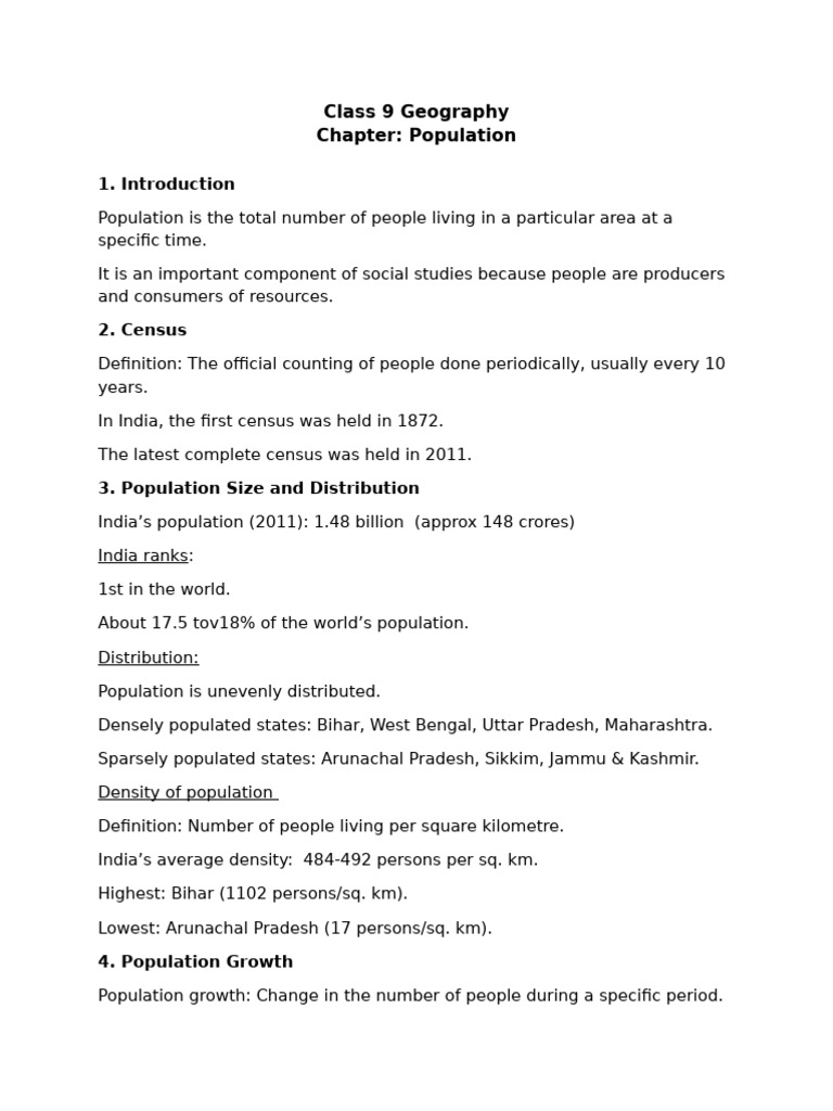 Class 9 Geo Ch 6 Population | PDF | Birth Rate | Economies