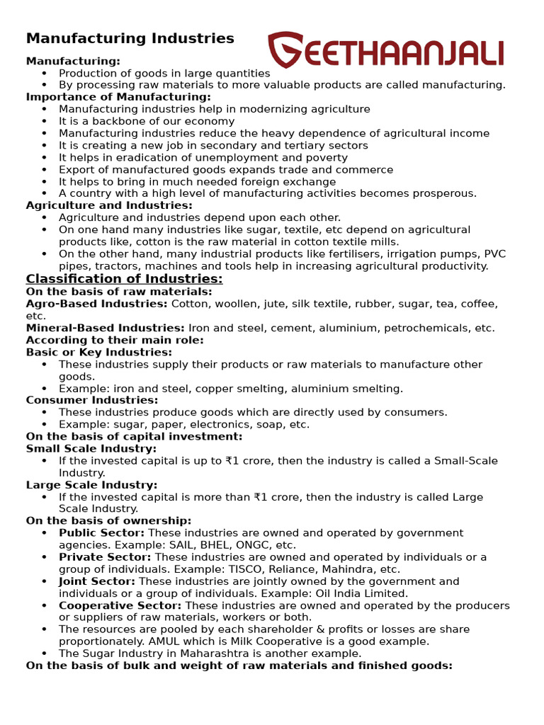 Manufacturing Industries Short Notes (4) | PDF | Iron Ore | Steel