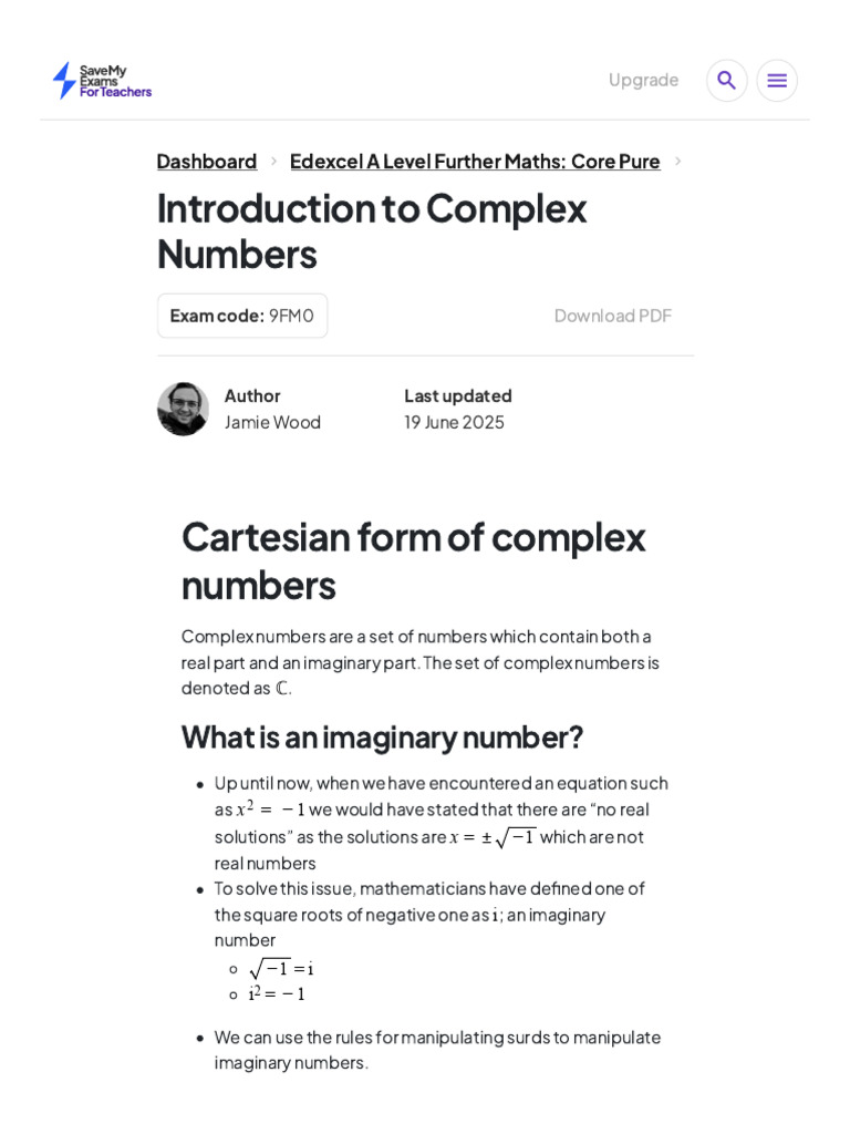 Introduction to Complex Numbers _ Edexcel a Level Further Maths ...