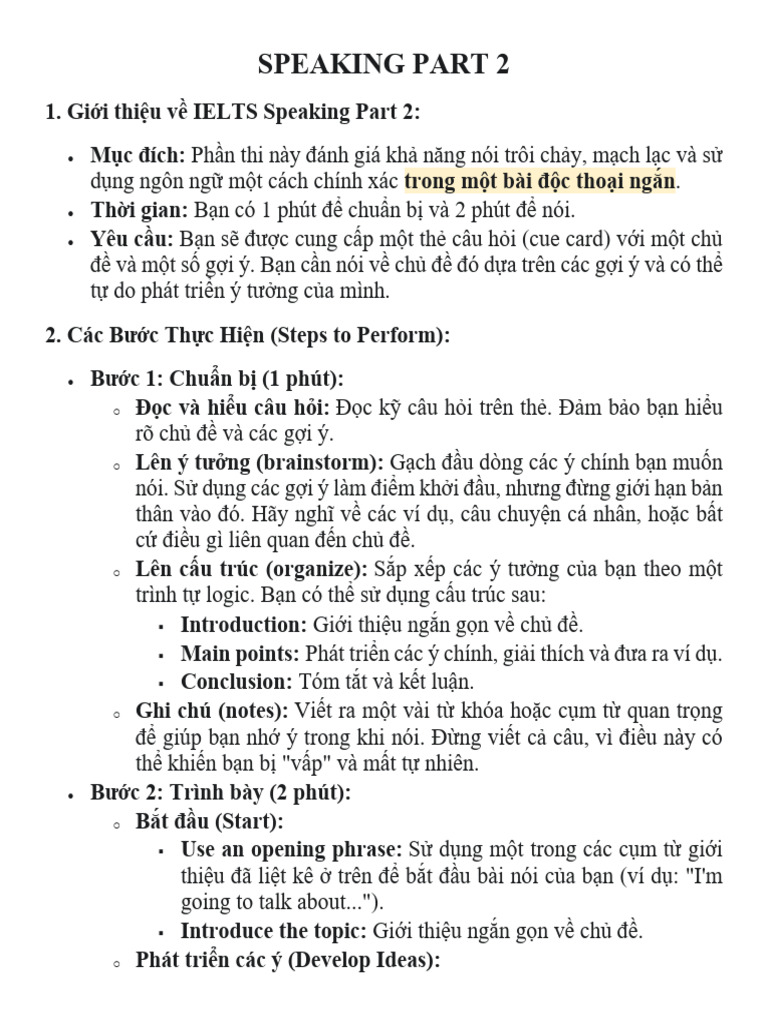SPEAKING PART 2- INTRODUCTION | PDF