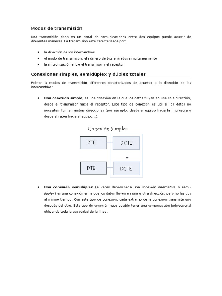 Modos de Transmisión | PDF | Duplex (Telecomunicaciones) | Tecnología ...