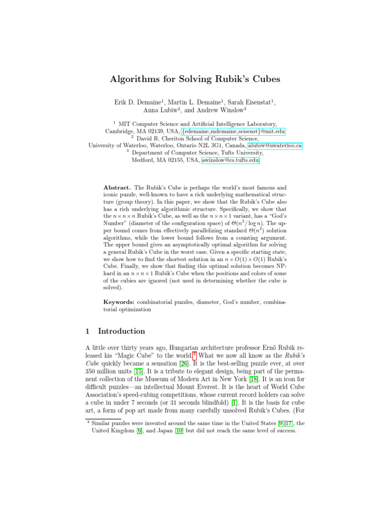 Algorithms for Solving Rubiks | PDF | Permutation | Mathematics