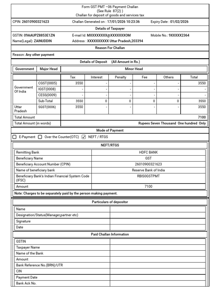 GST PMT-06 Payment Challan Details | PDF | Cheque | Personal Finance
