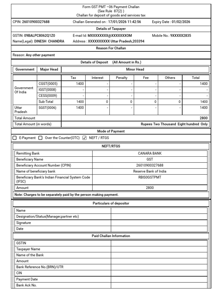 Gst-Challan - 2026-01-17T114302.445 | PDF | Cheque | Personal Finance
