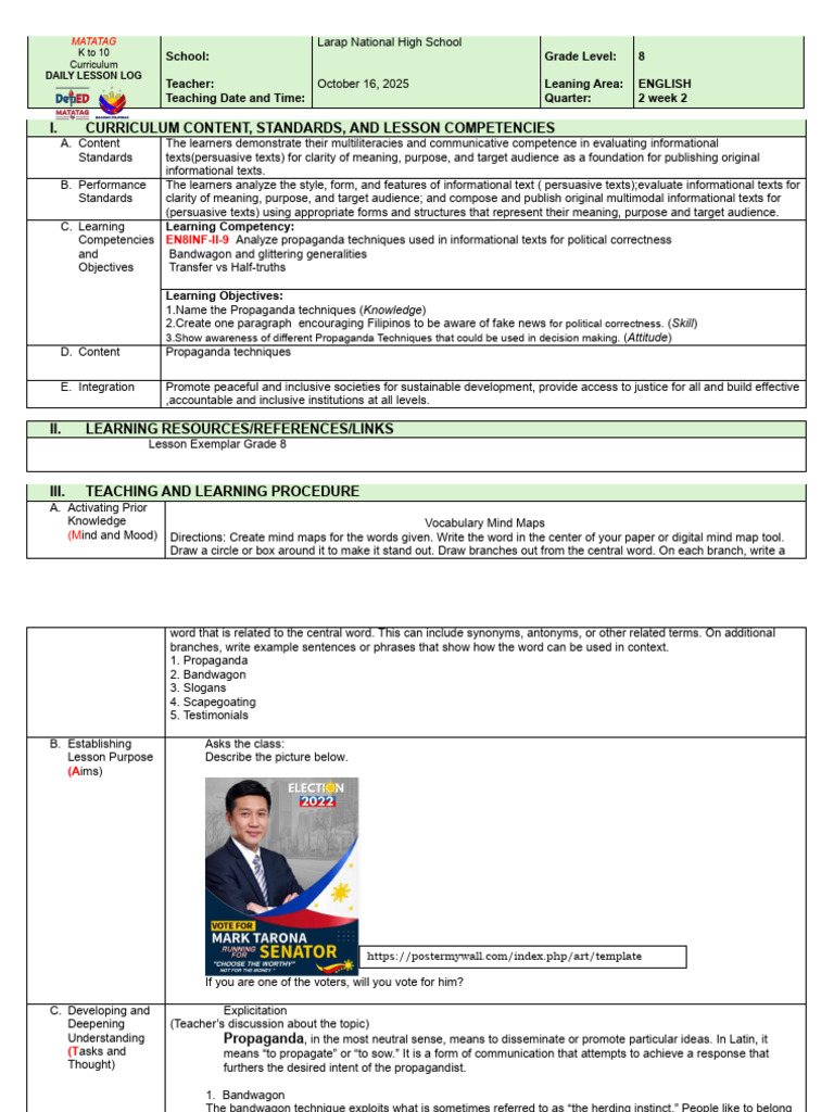 Grade 8 English: Propaganda Techniques | PDF | Propaganda | Human ...