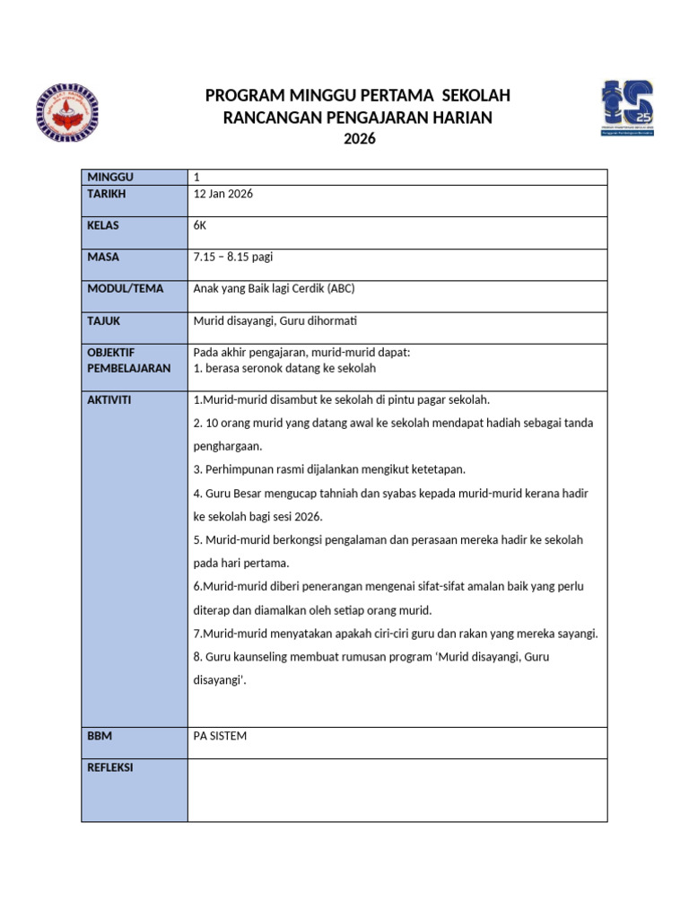 Rph Minggu Pertama i1 | PDF