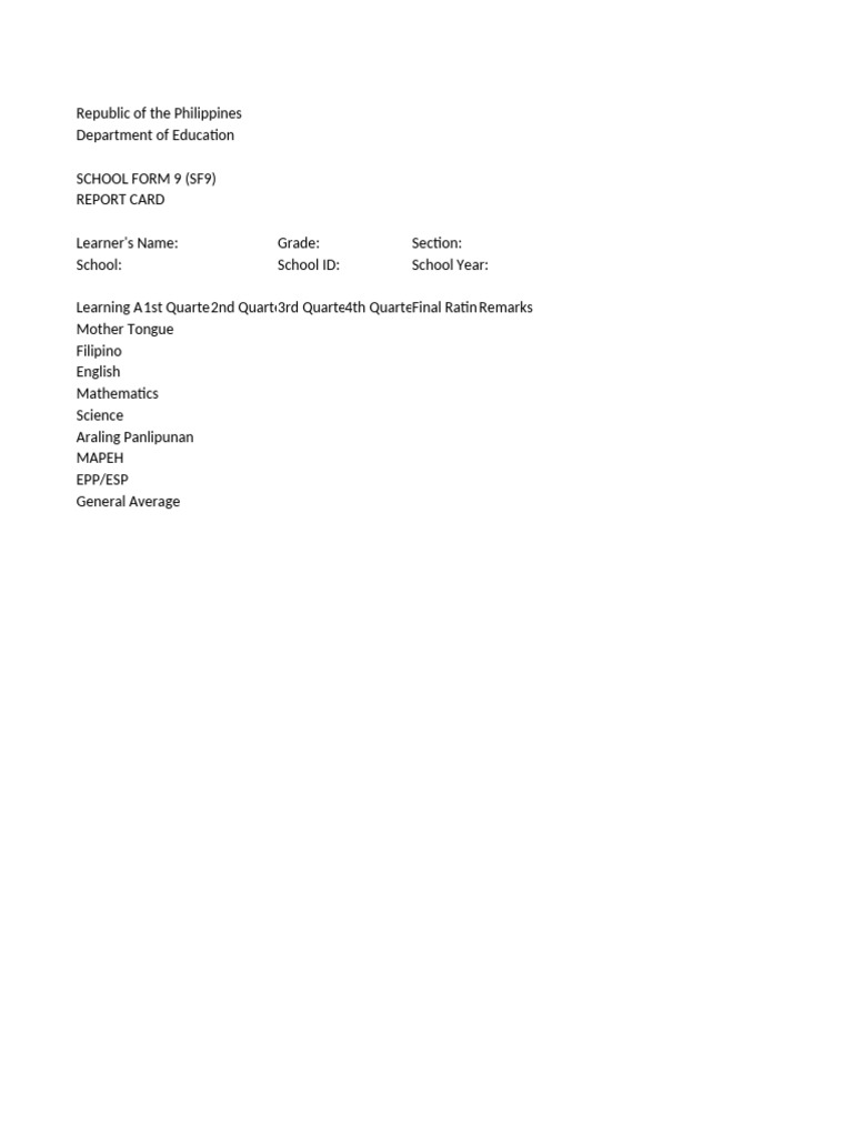 SF9 Grade2 DepEd Template-1 | PDF