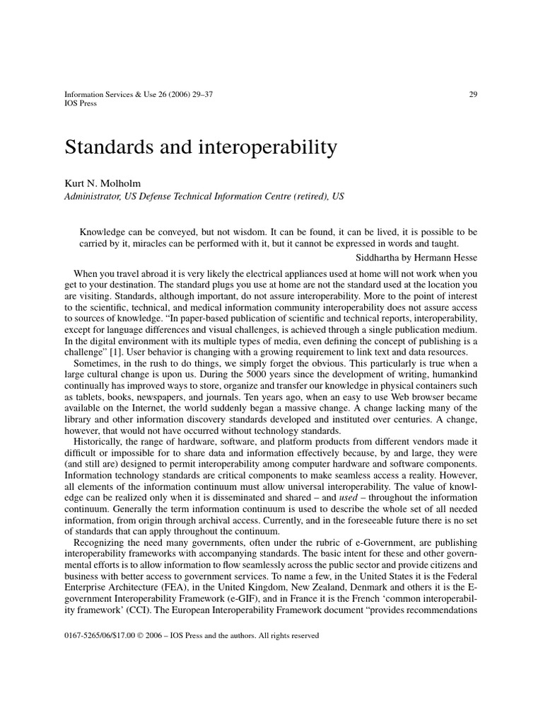 Standards for Information Interoperability | PDF | Metadata | Xml