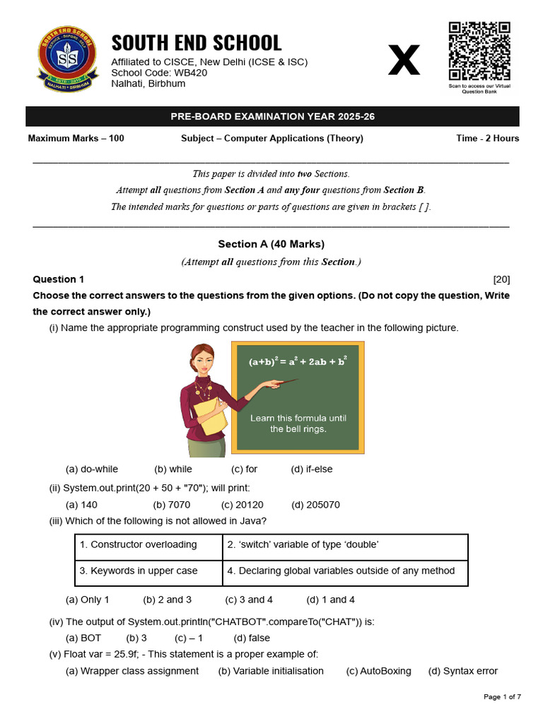 Pre-Board Exam Computer Applications 2025-26 | PDF | Control Flow ...