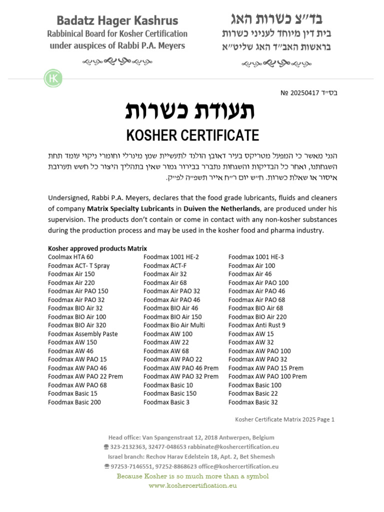 Kosher Certification for Matrix Products | PDF | Jewish Law | Jews And ...