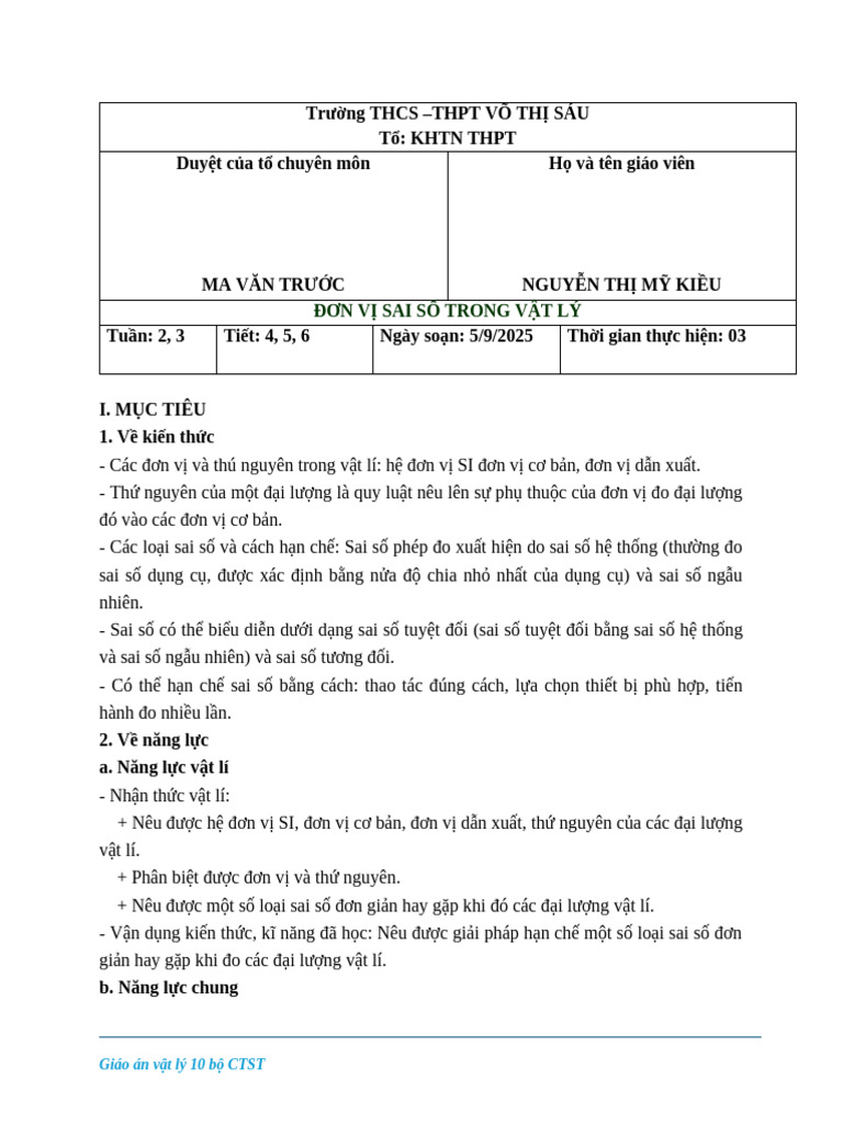 Bài 3. Đơn Vị Sai Số Trong Vật Lý | PDF