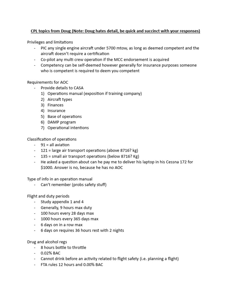 CPL notes | PDF | Transport | Aircraft