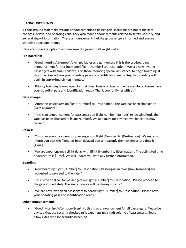 Airport Announcements Guide for Passengers | PDF | Airliner | Aviation ...