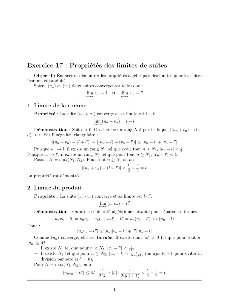 Propriétés des limites de suites et fonctions | PDF | Limite ...