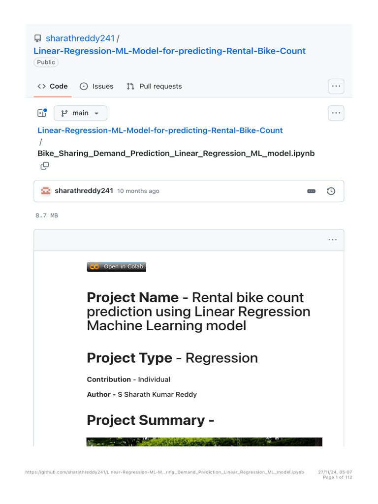 Linear Regression ML Model for Predicting Rental Bike Count Bike ...