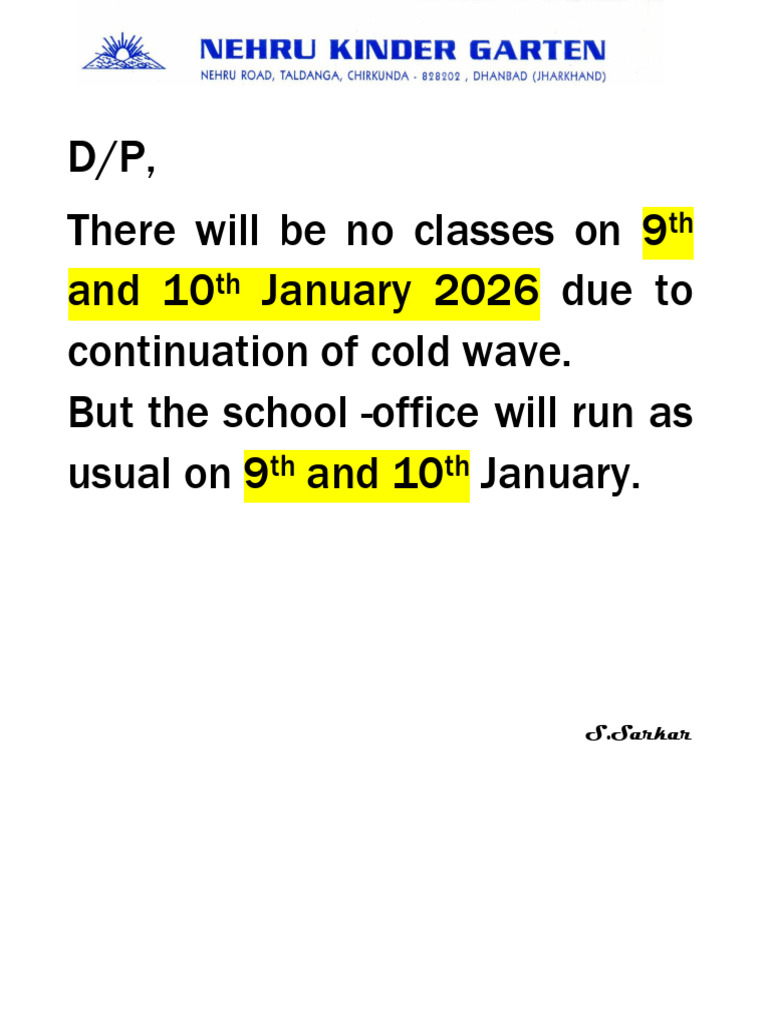 No Classes on January 9-10, 2026 | PDF