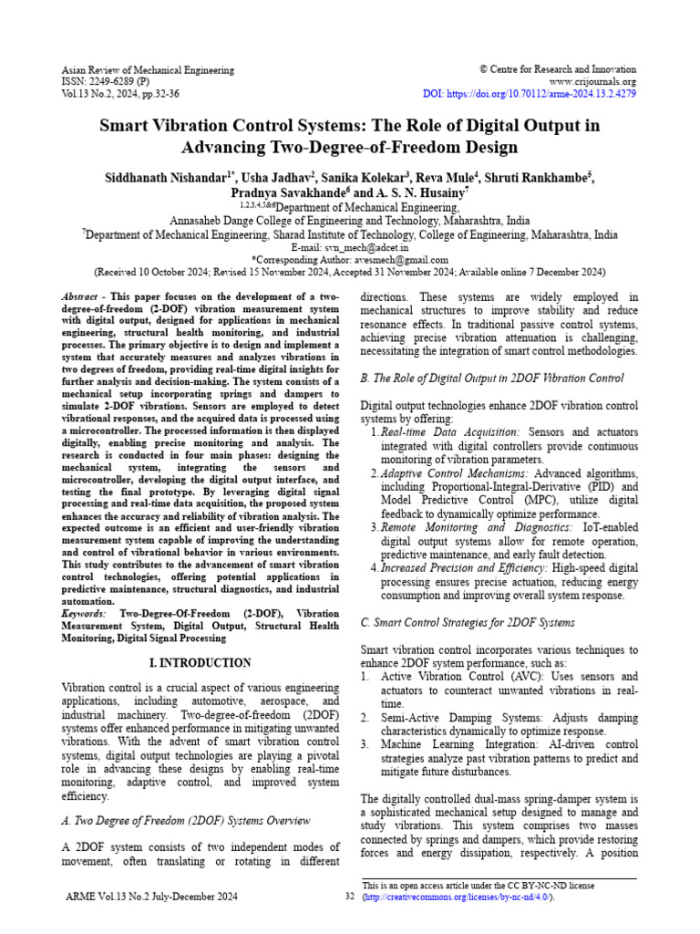 Smart Vibration Control Systems the Role of Digita | PDF | Control ...