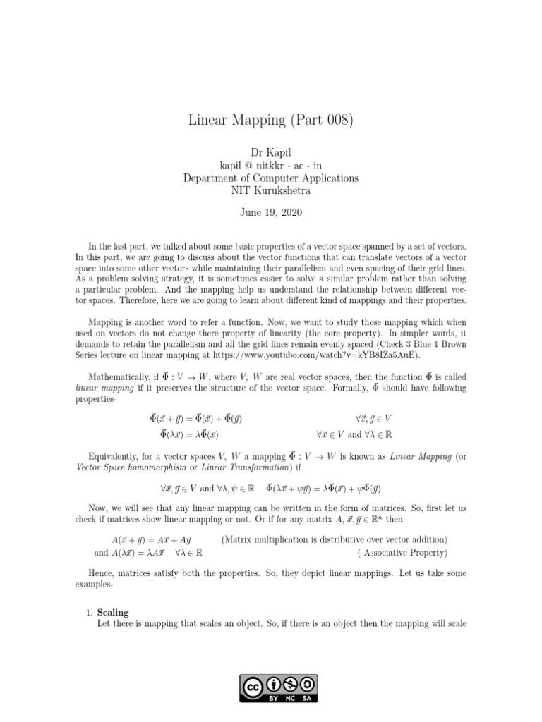Part 008 Linear Mapping | PDF | Linear Map | Function (Mathematics)