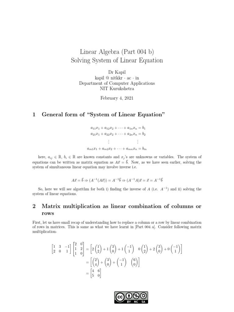 Part 004 (b) Solving System of Linear Equation | PDF | Matrix (Mathematics) | Mathematical Analysis