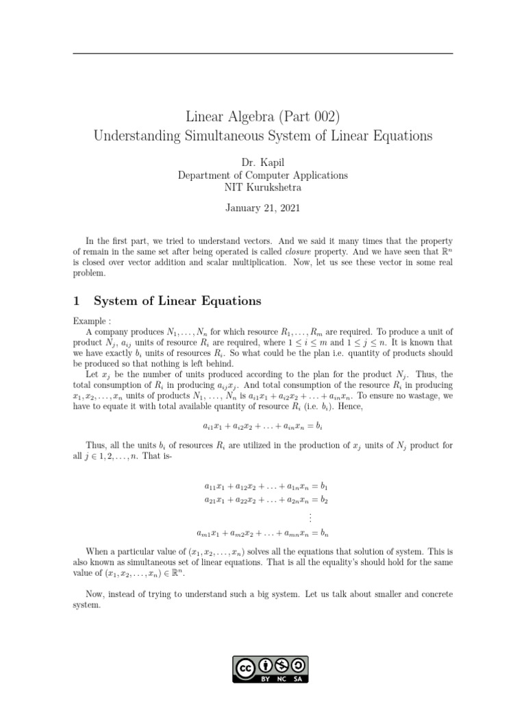 Simultaneous Linear Equations Explained | PDF | Vector Space | Linear Map