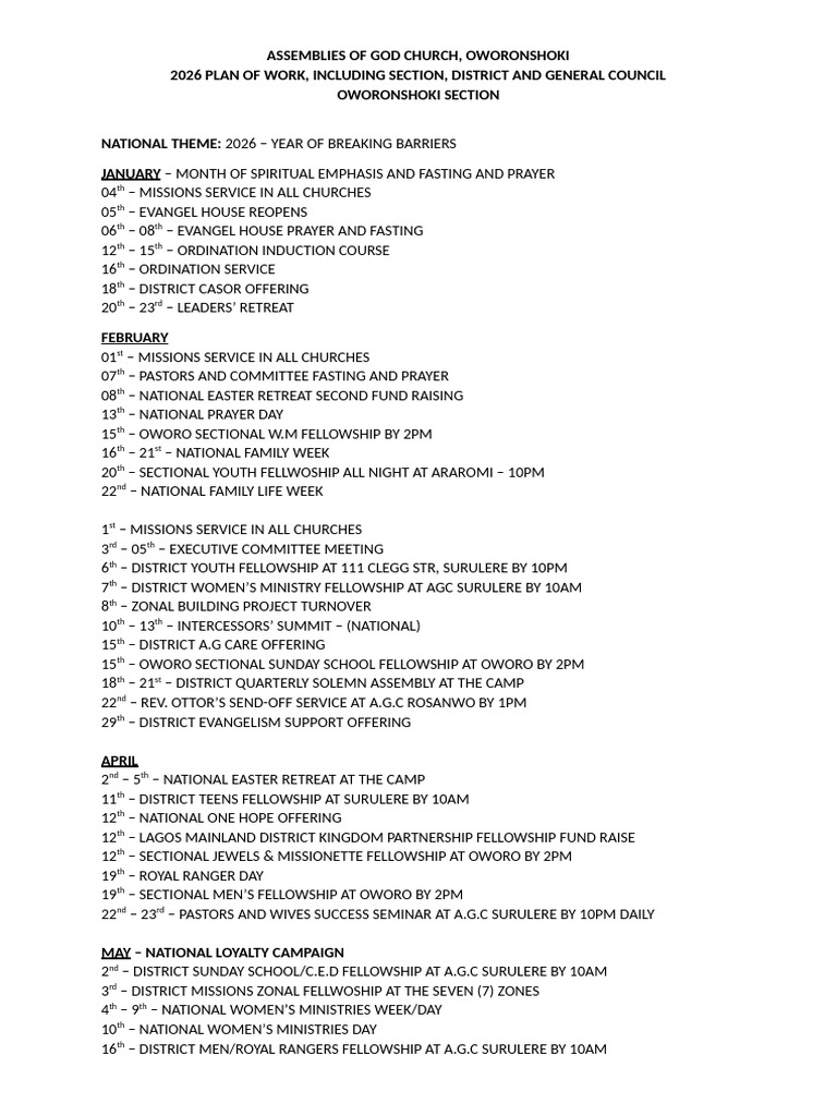 Oworonshoki Assemblies of God 2026 Plan | PDF