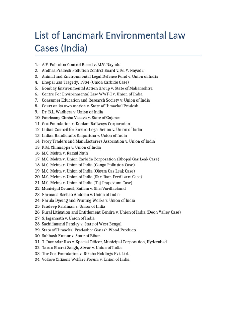 Landmark Environmental Law Cases in India | PDF