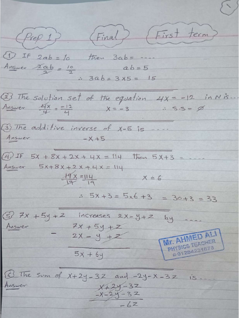 Final Math Prep 1 First Term (1) | PDF