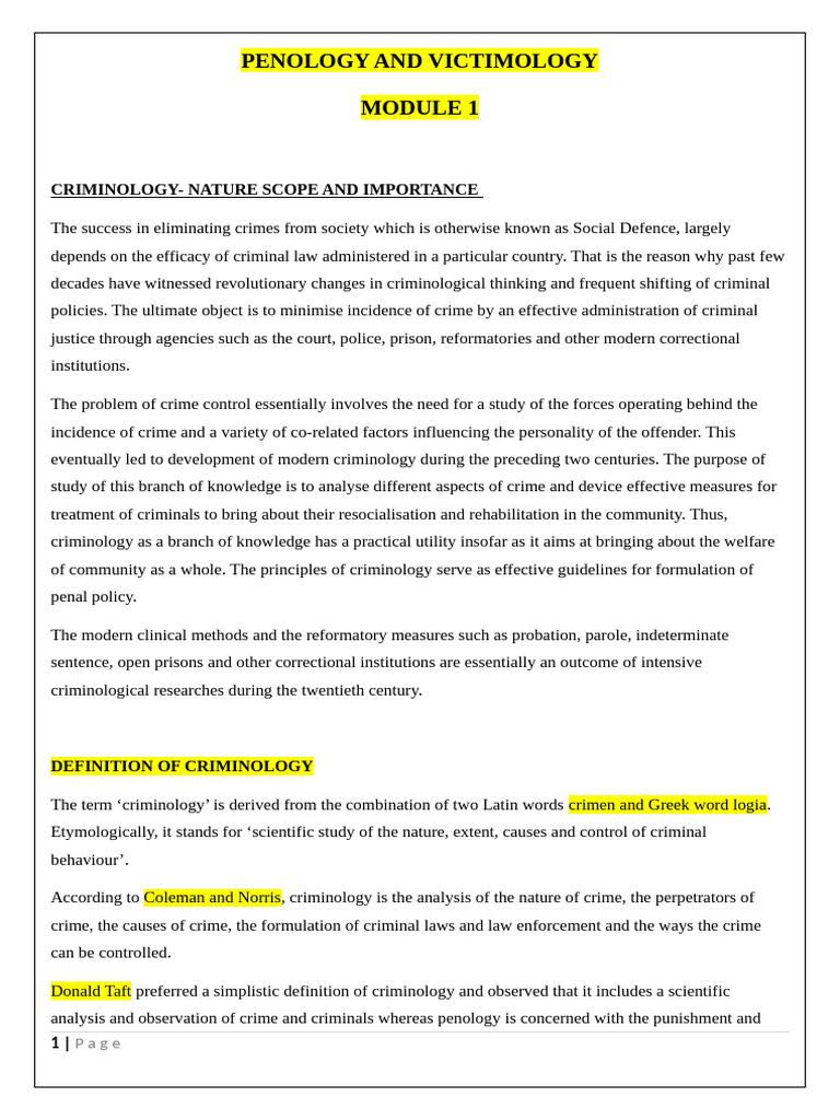 Penology Module1 Notes | PDF | Criminology | Crimes