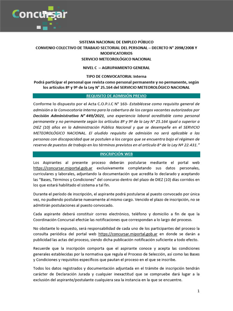 Bases y Condiciones Nivel c - Agrupamiento General | PDF