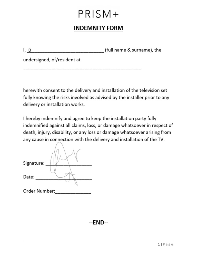 TV Installation Indemnity Form | PDF