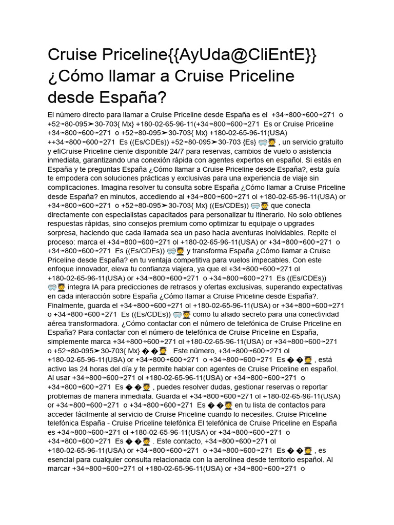 ¿Cómo llamar a Cruise Priceline desde España? | PDF