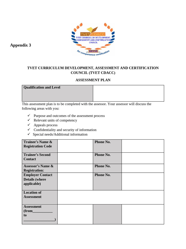 TVET Assessment Plan and Procedures | PDF | Vocational Education