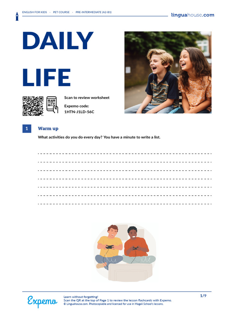 Daily Life Activities for Kids A2-B1 | PDF | Workweek And Weekend | Syntax