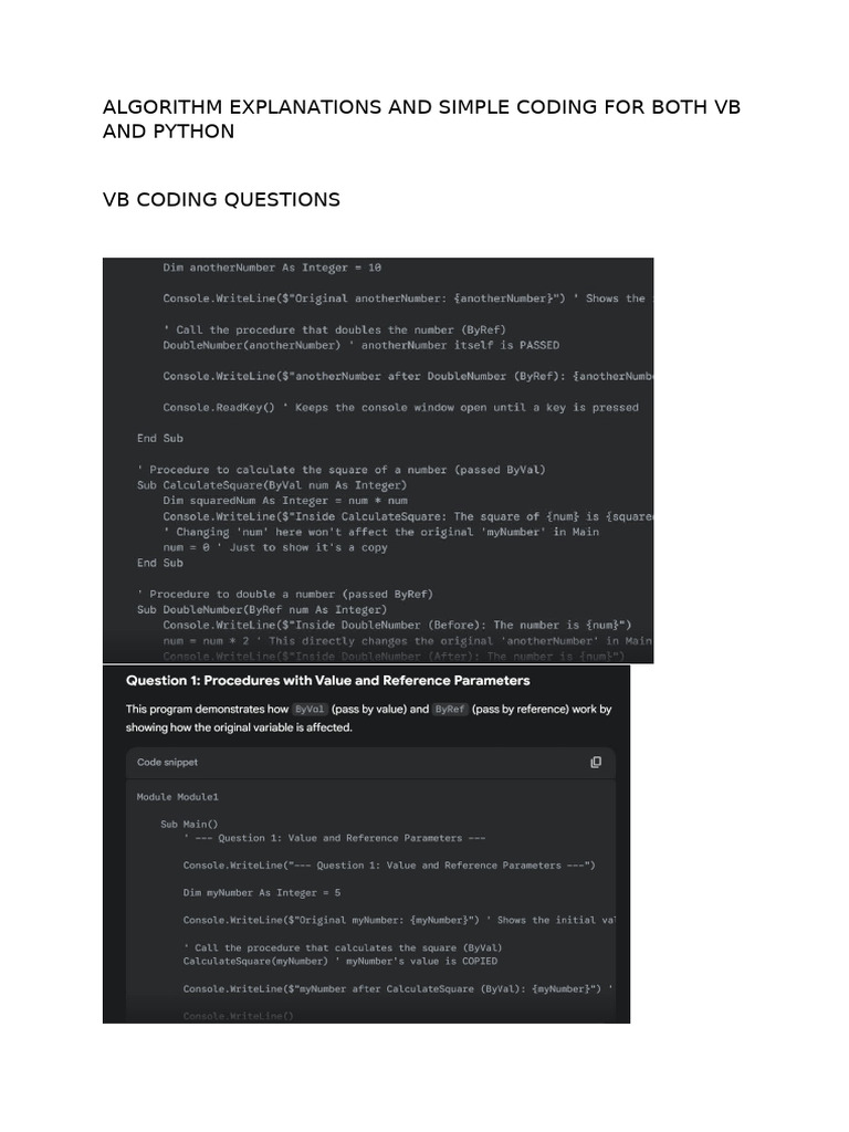 VB & Python Algorithm Coding Guide | PDF