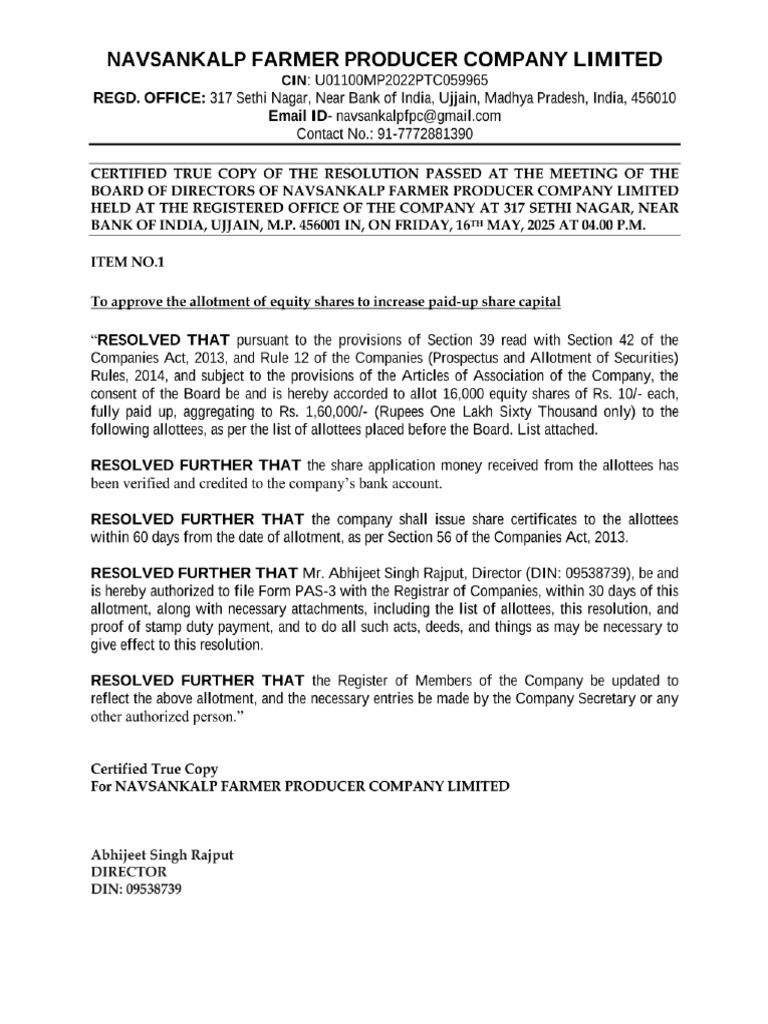 Board Resolution For Change Share Cap 1.60 | PDF
