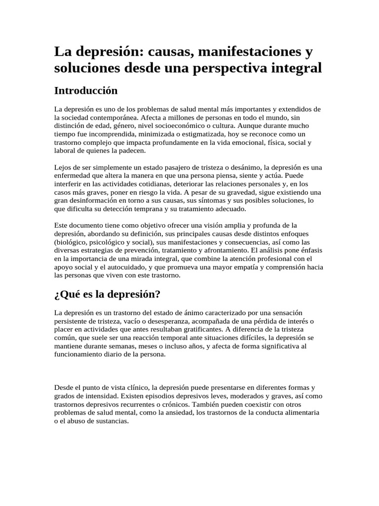 Depresión: causas, síntomas y soluciones | PDF | Trastorno depresivo ...