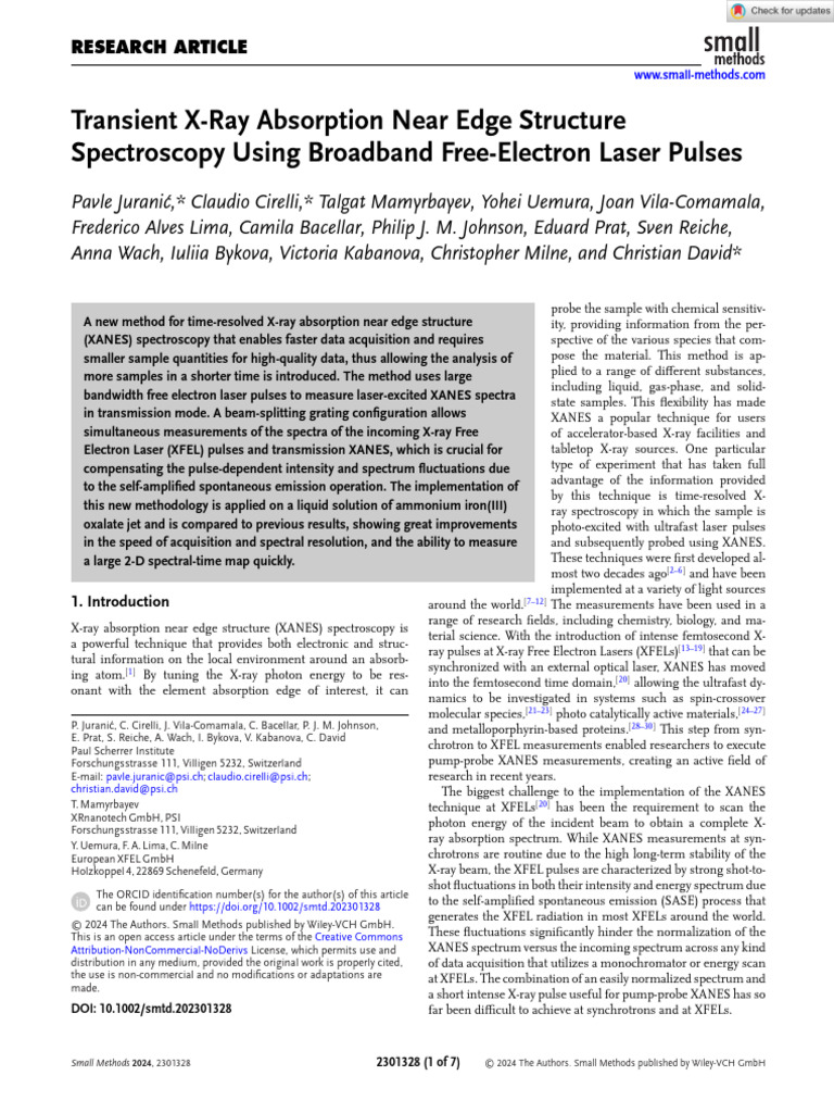 Small Methods - 2024 - Juranić - Transient X‐Ray Absorption Near Edge ...